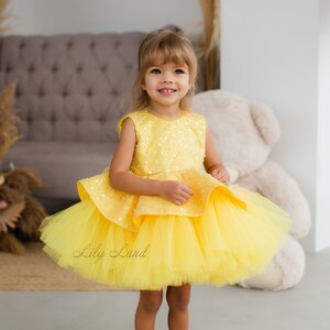Yellow Birthday Party Dress, Sparkling Flower Girl Dress, Tutu Toddler ...