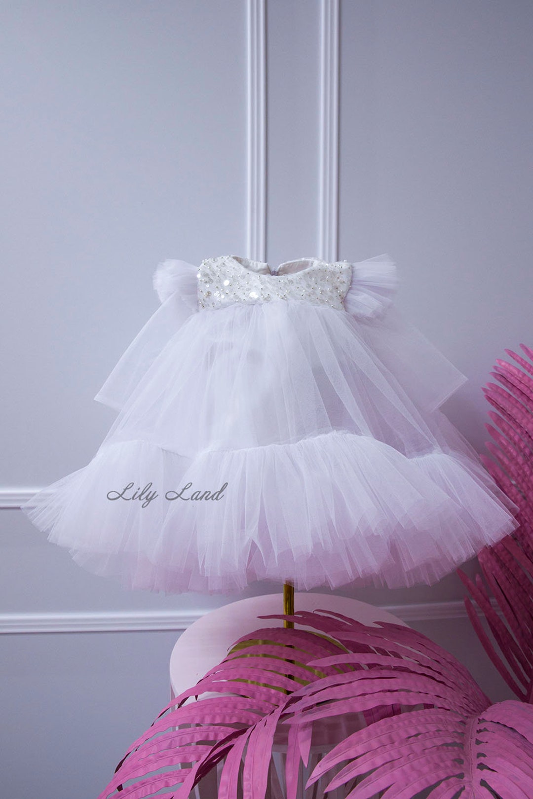 White Baptism Tutu Puffy Birthday Party Dress, Photoshoot Girl Outfit ...