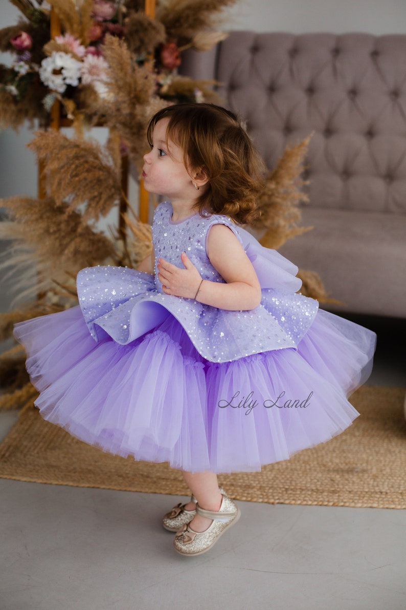 Lilac First Birthday Baby Girl Dress, Tutu and Tulle Toddler Party Baby ...