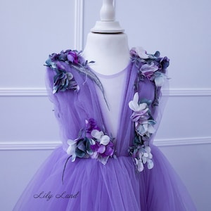 Lavender Floral Lace Flower Girl Dress, Prom Dress With Train Ball Gown ...