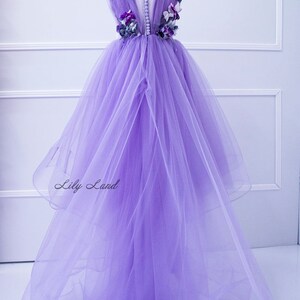 Lavender Floral Lace Flower Girl Dress, Prom Dress With Train Ball Gown ...