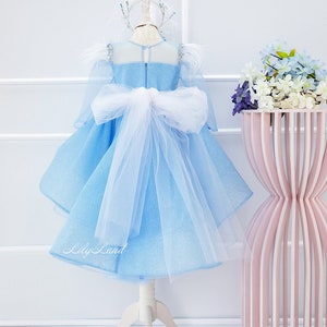 Blue Sparkling Christmas Holiday Girl Dress, Wedding Guest Flower Girl ...