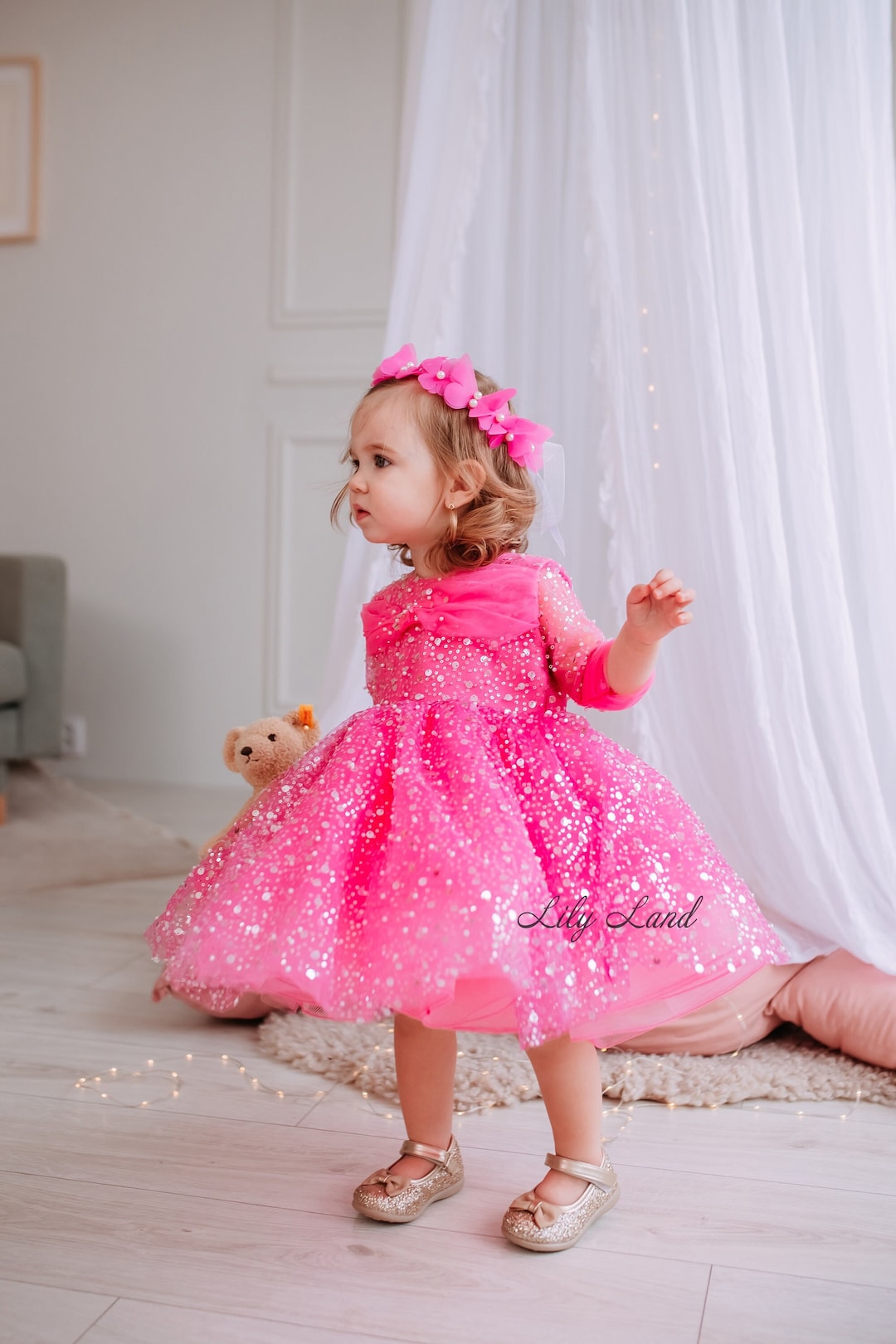 Pink Princess Baby Birthday Dress, Sparkling Tutu Flower Girl Dress ...
