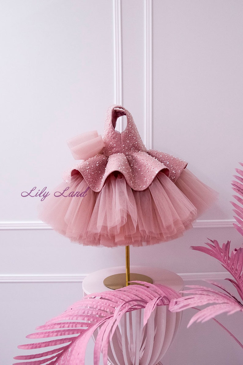 Dusty Rose Tutu Birthday Baby Dress Sparkling Flower Girl - Etsy