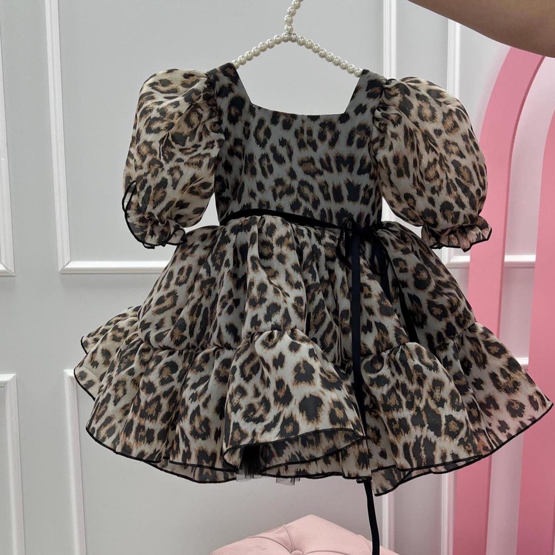 Animal Leopard Puffy Flower Girl Dress, 1st Baby Birthday Dance Party ...