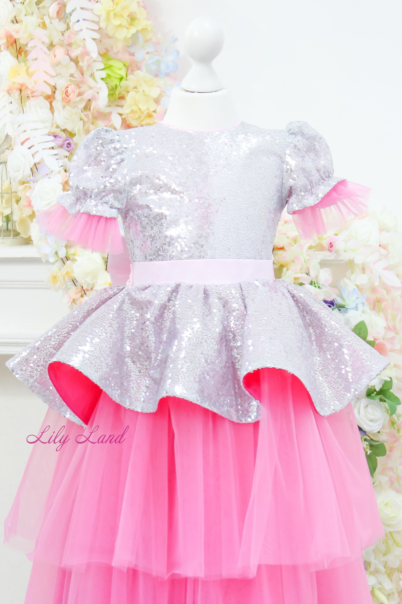 Silver Flower Girl Dress Birthday Girl Dress Maxi Layered - Etsy