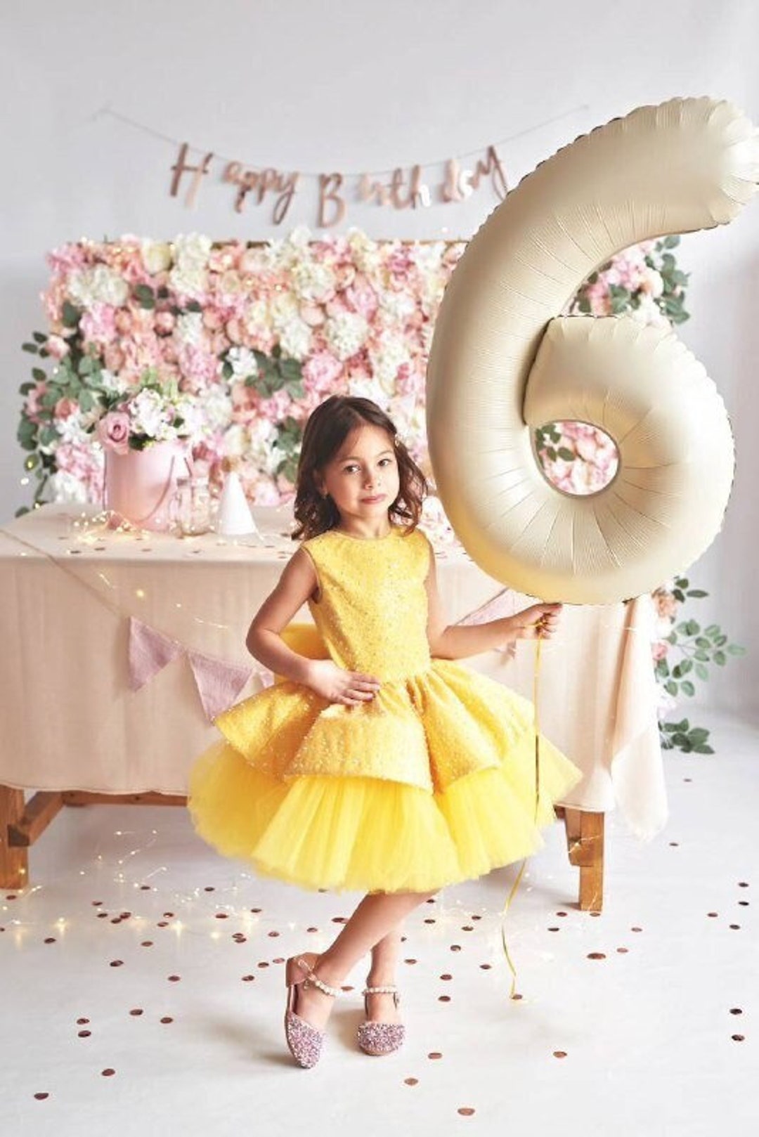 Yellow Birthday Party Girl Dress, Sparkling Flower Girl Dress, Tutu ...