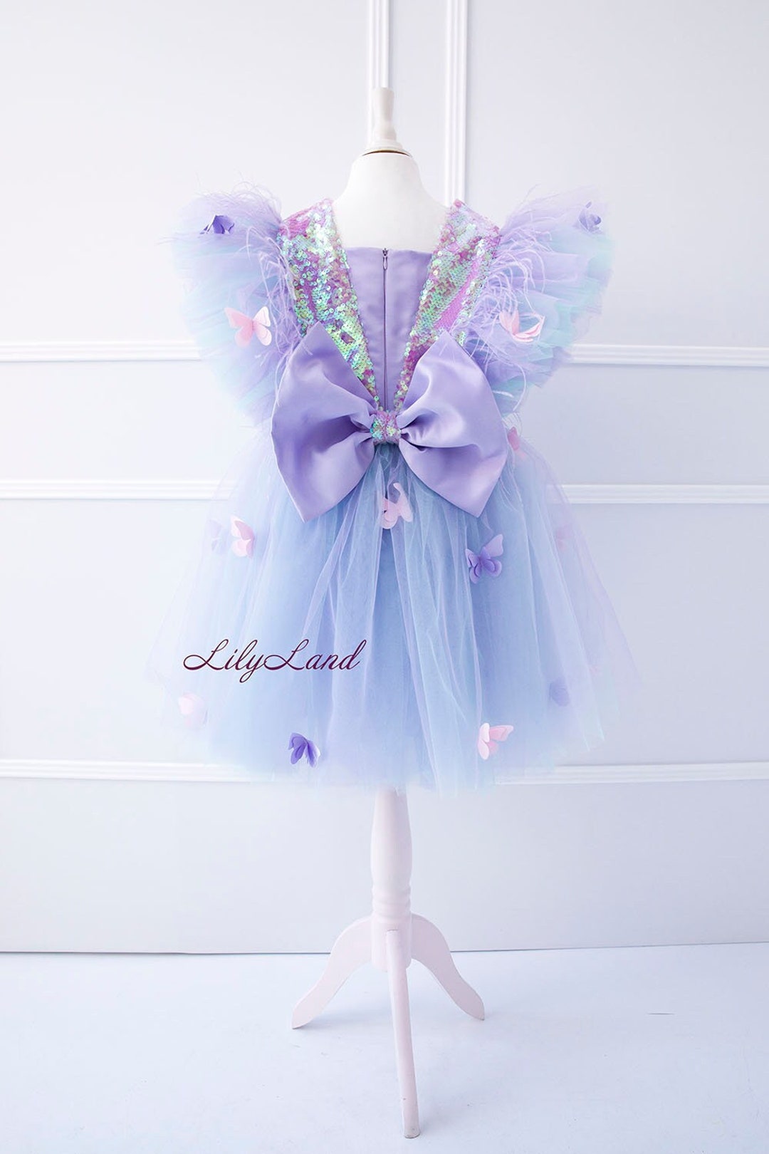 Blue & Lilac Butterfly Birthday Party Dress, Puffy Flower Girl Dress ...