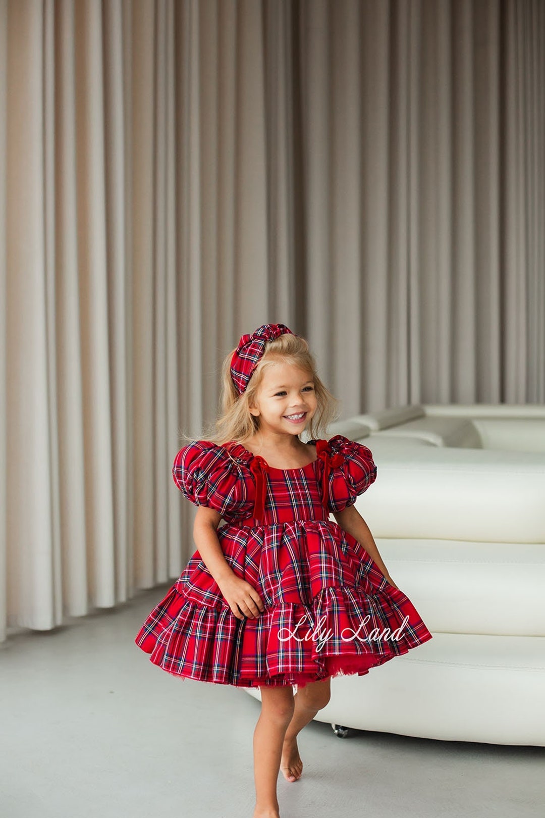 READY TO SHIP - Red Beige Green Plaid Christmas Baby Girl Dress, Tutu ...