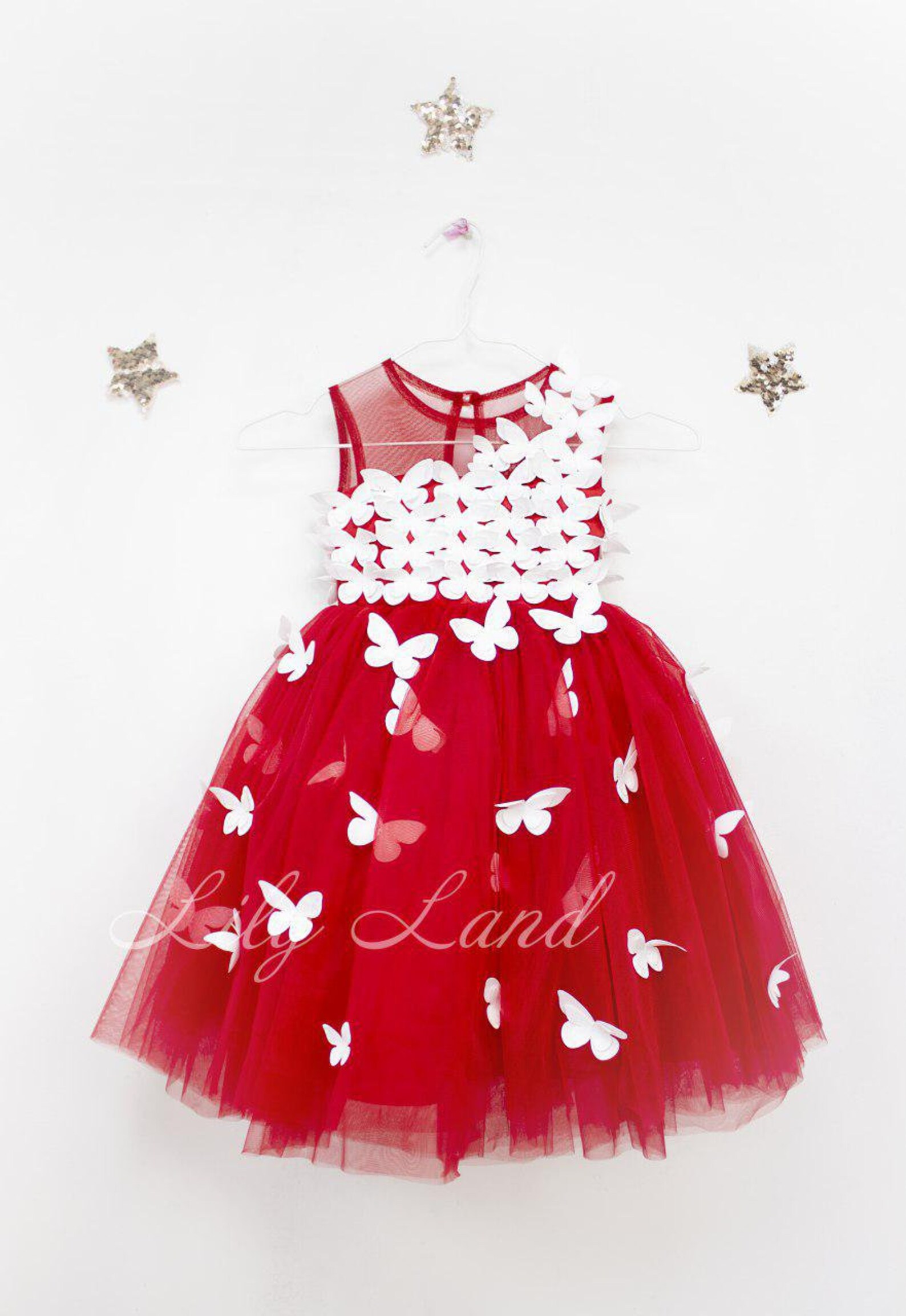 Red Girls Dress With Butterfly Red Tulle Dress Maxi Dress for - Etsy