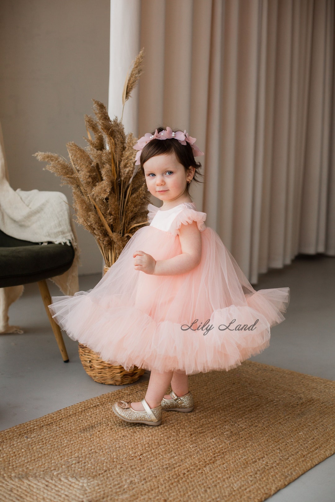 Peach Summer Tutu Short Puffy Birthday Outfit, Photoshoot Girl Dress ...