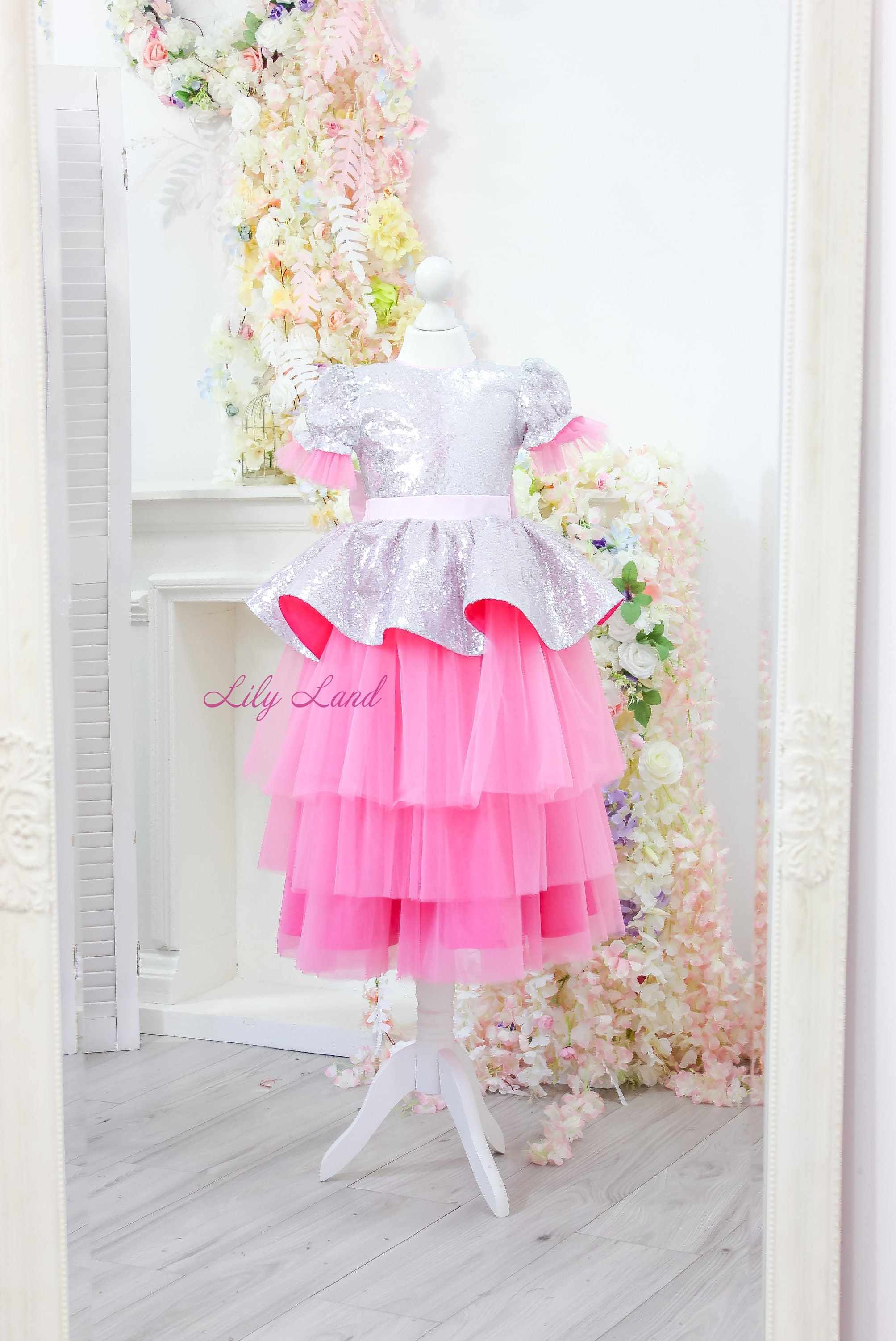 Silver Flower Girl Dress Birthday Girl Dress Maxi Layered - Etsy