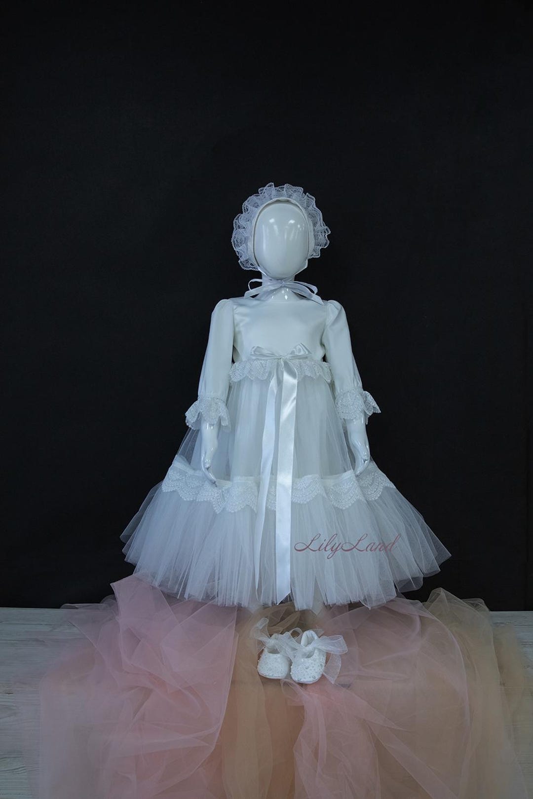 White Baptism Christening Set, Flower Girl Dress, Special Occasion ...