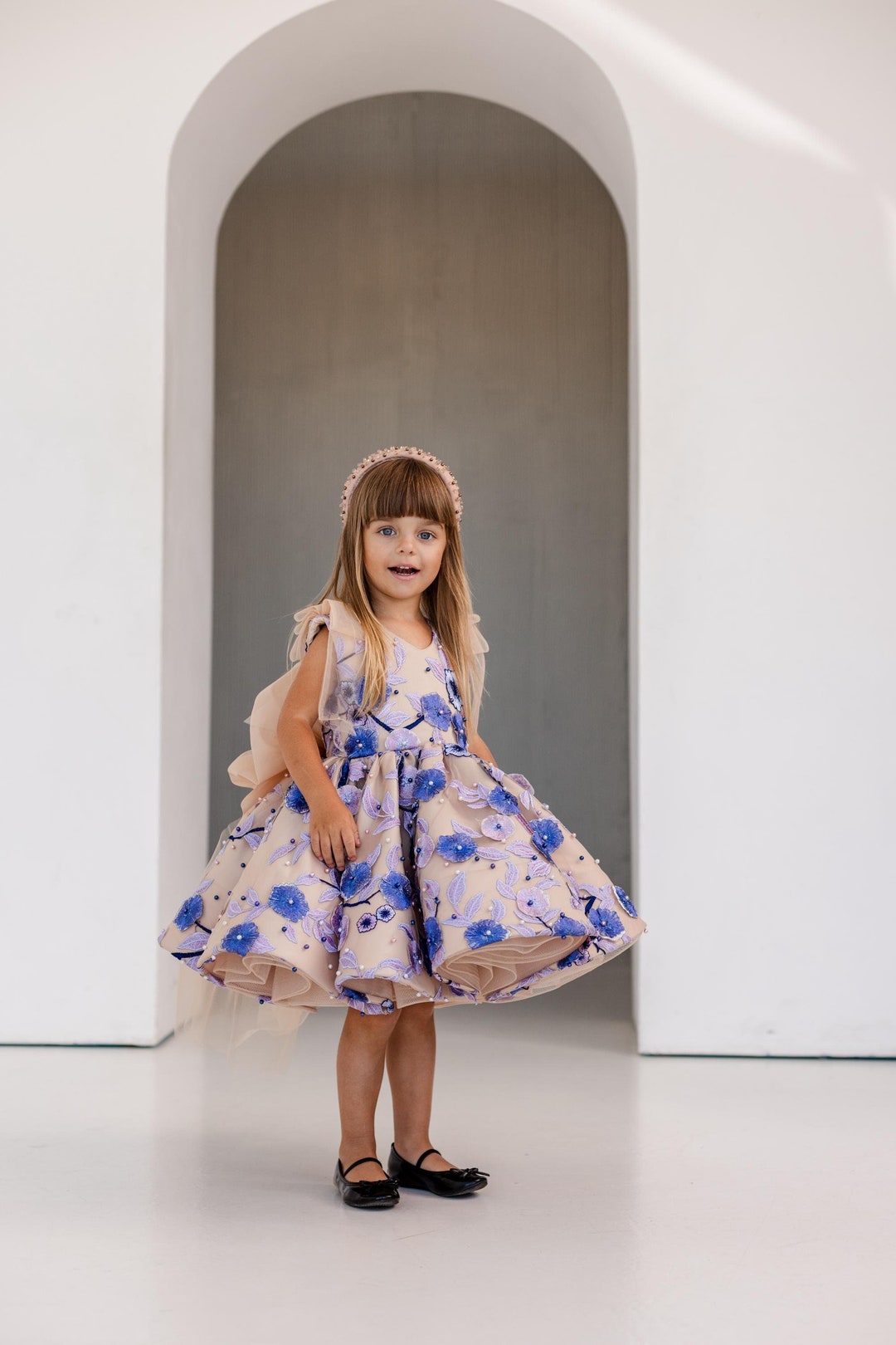 Beige Flower Girl Dress, First Birthday Baby Dress, Tutu Communion Prom ...