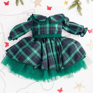 Green Christmas Toddler Dress, Plaid Christmas Girl Gown, Long Sleeve ...