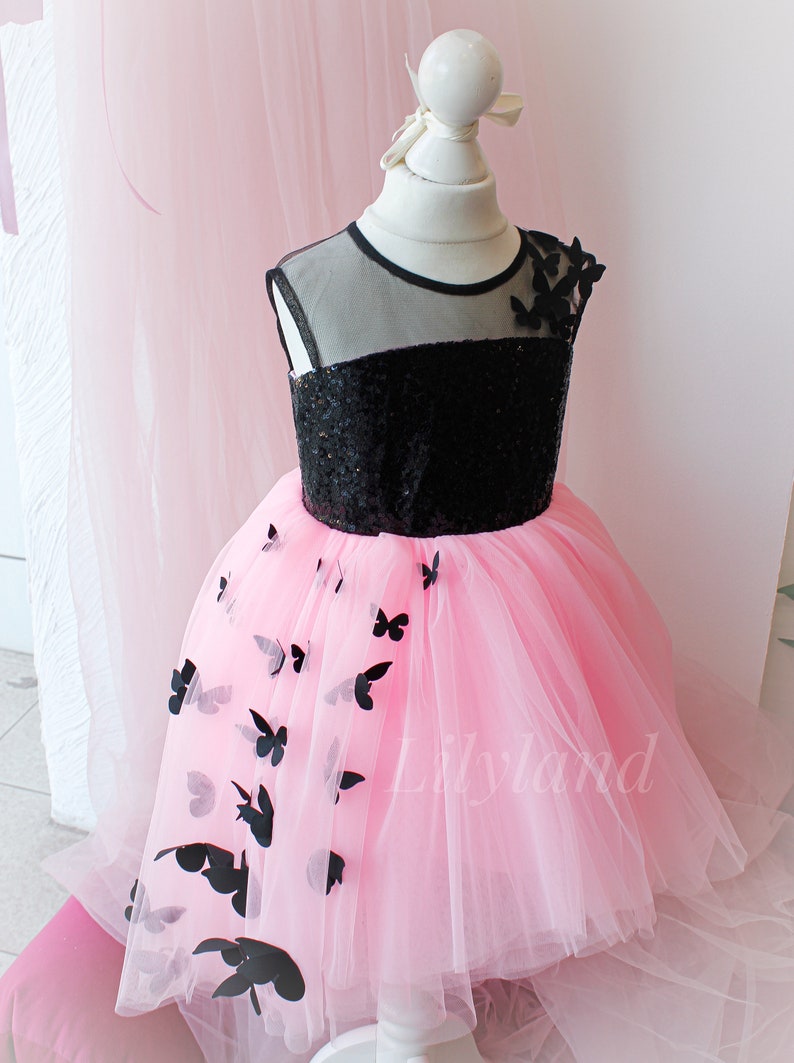 Little Girls Butterflies Dress Black Pink Tutu Tulle Dress - Etsy