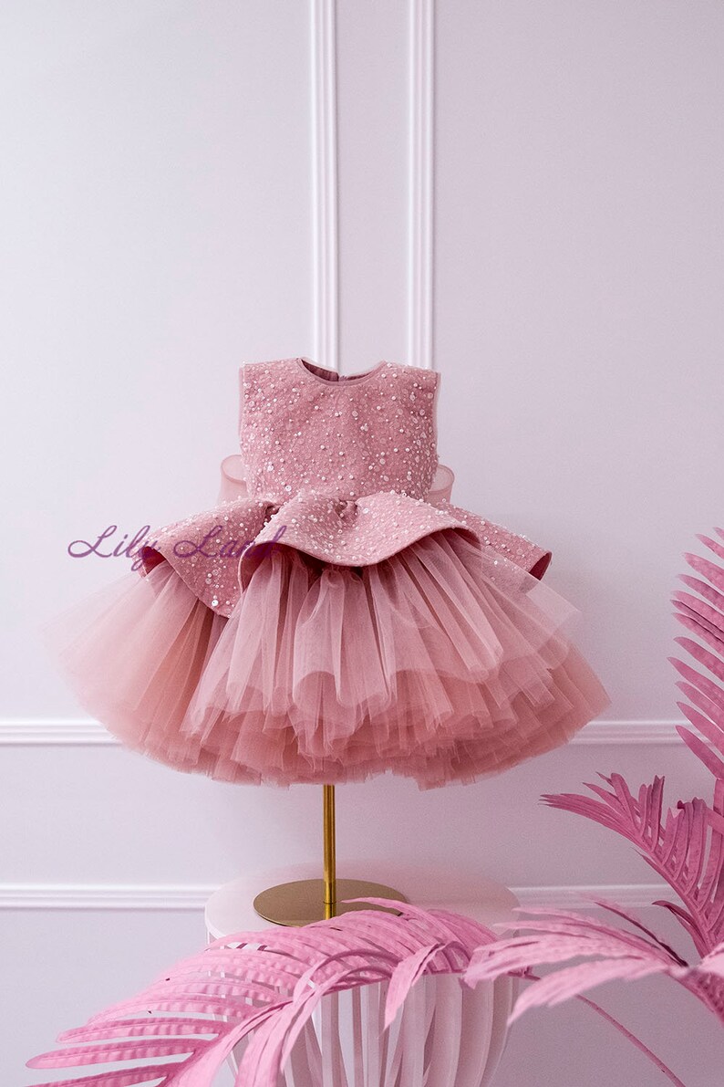 Dusty Rose Tutu Birthday Baby Dress Sparkling Flower Girl - Etsy