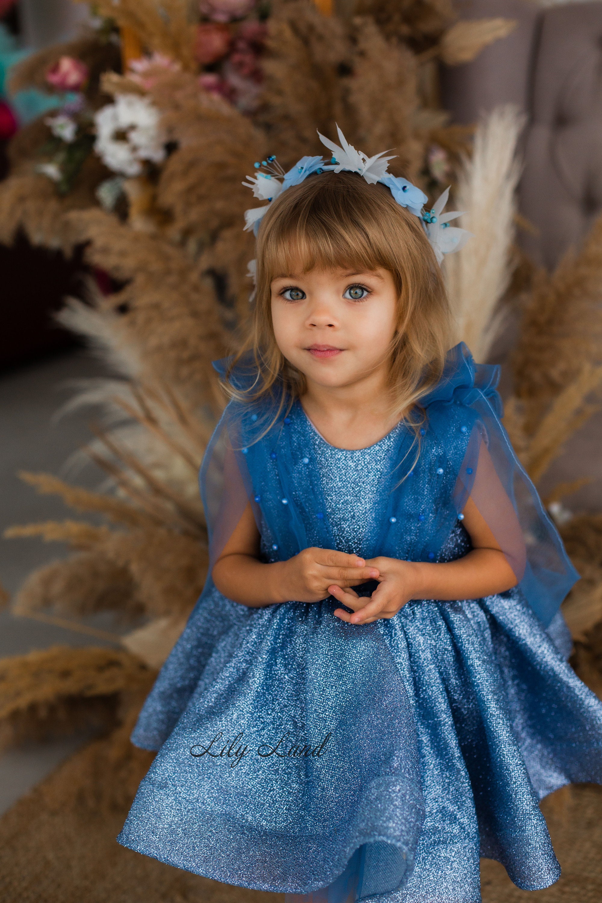 Blue Glitter Birthday Party Baby Dress, Infant Flower Girl Dress ...