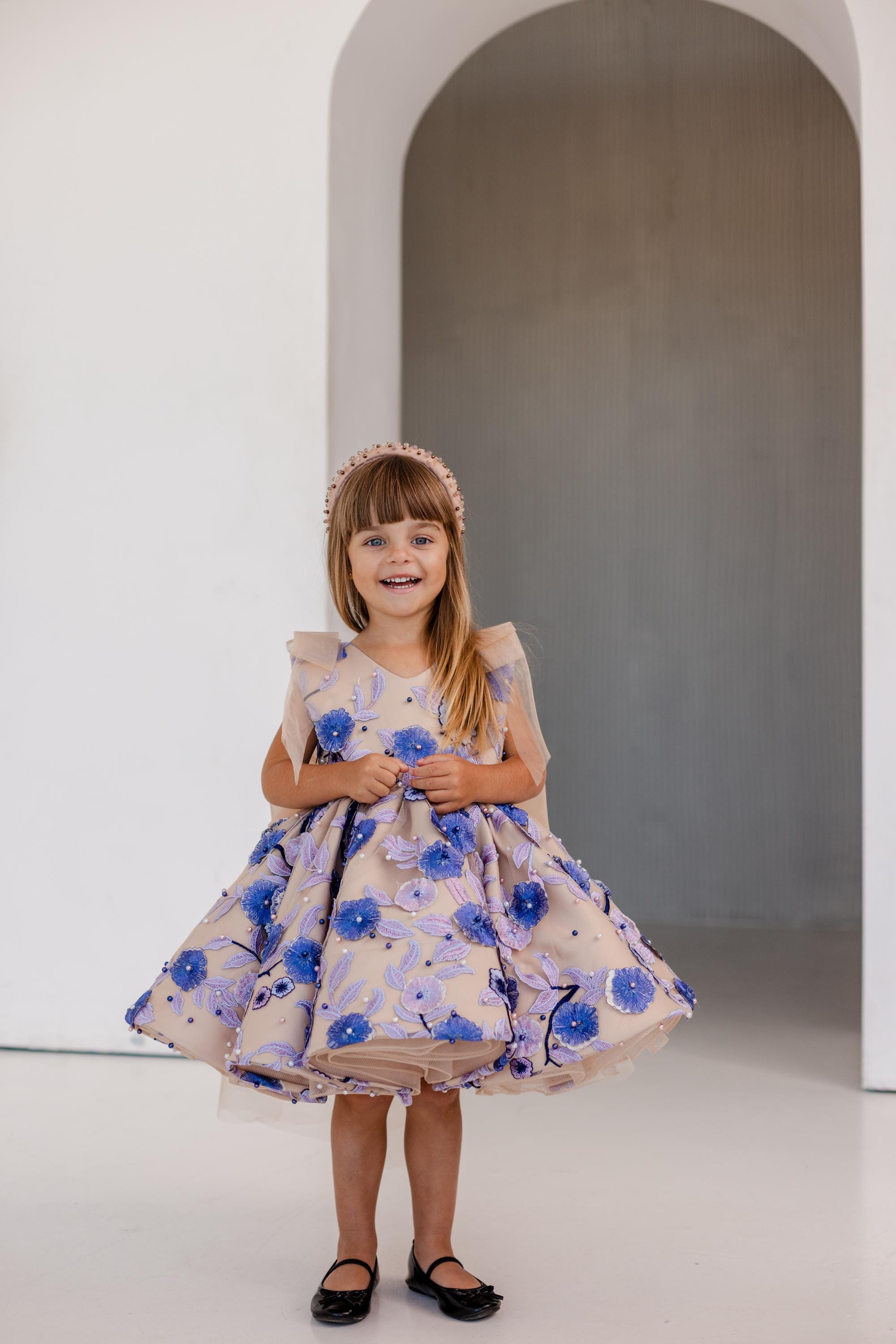 Beige Flower Girl Dress, First Birthday Baby Dress, Tutu Communion Prom ...