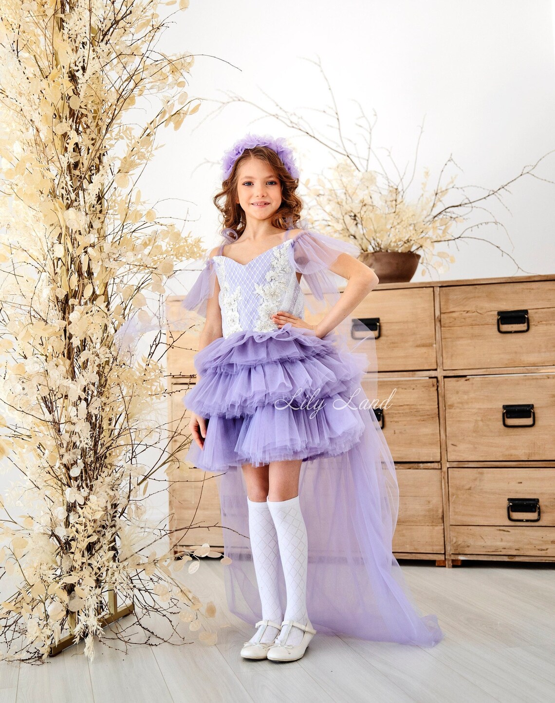 Lilac Flower Girl Dress Birthday Party Girl Dress Dress With - Etsy