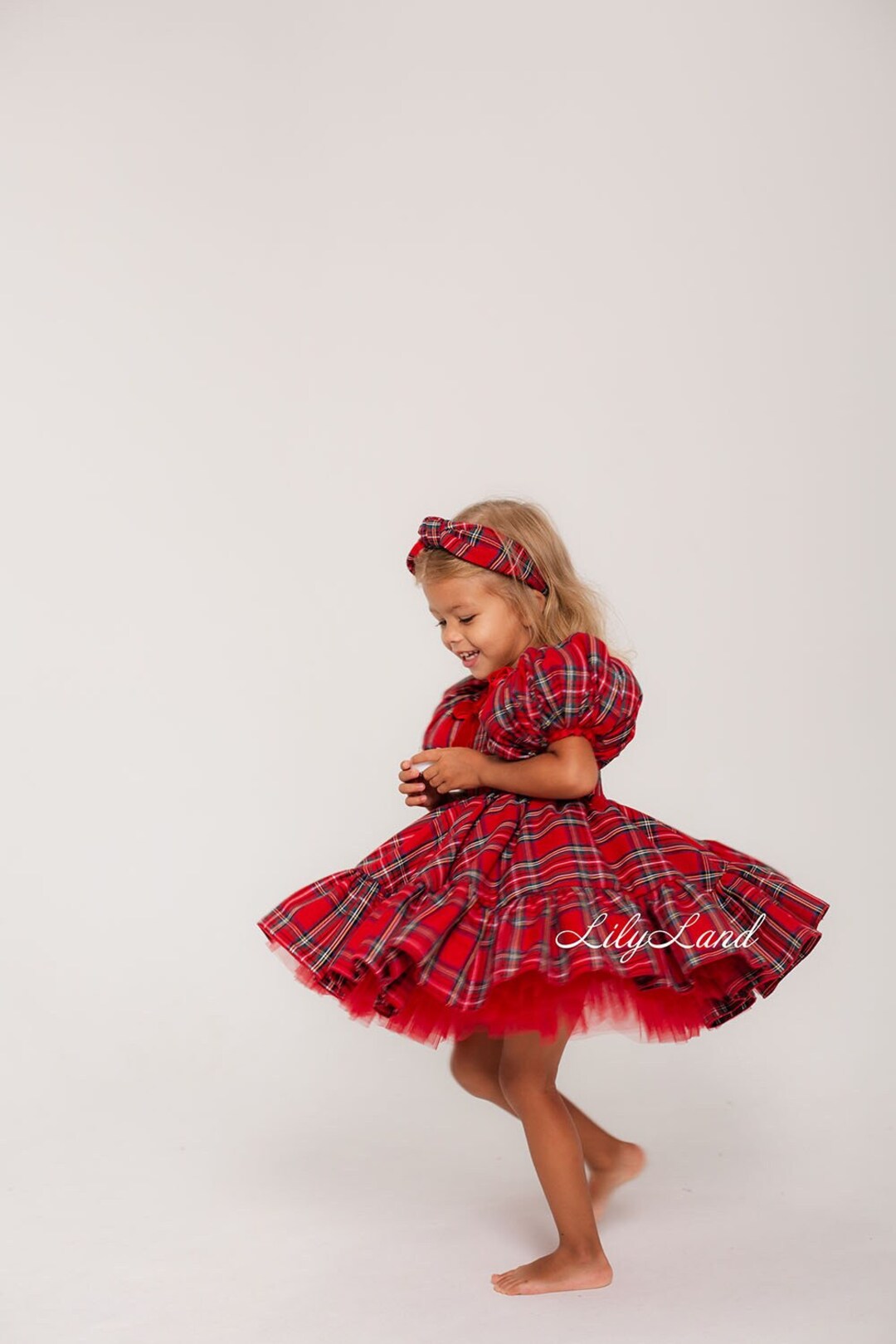 Red Plaid Christmas Baby Girl Dress, Short Puffy Sleeve, Tutu Flannel ...
