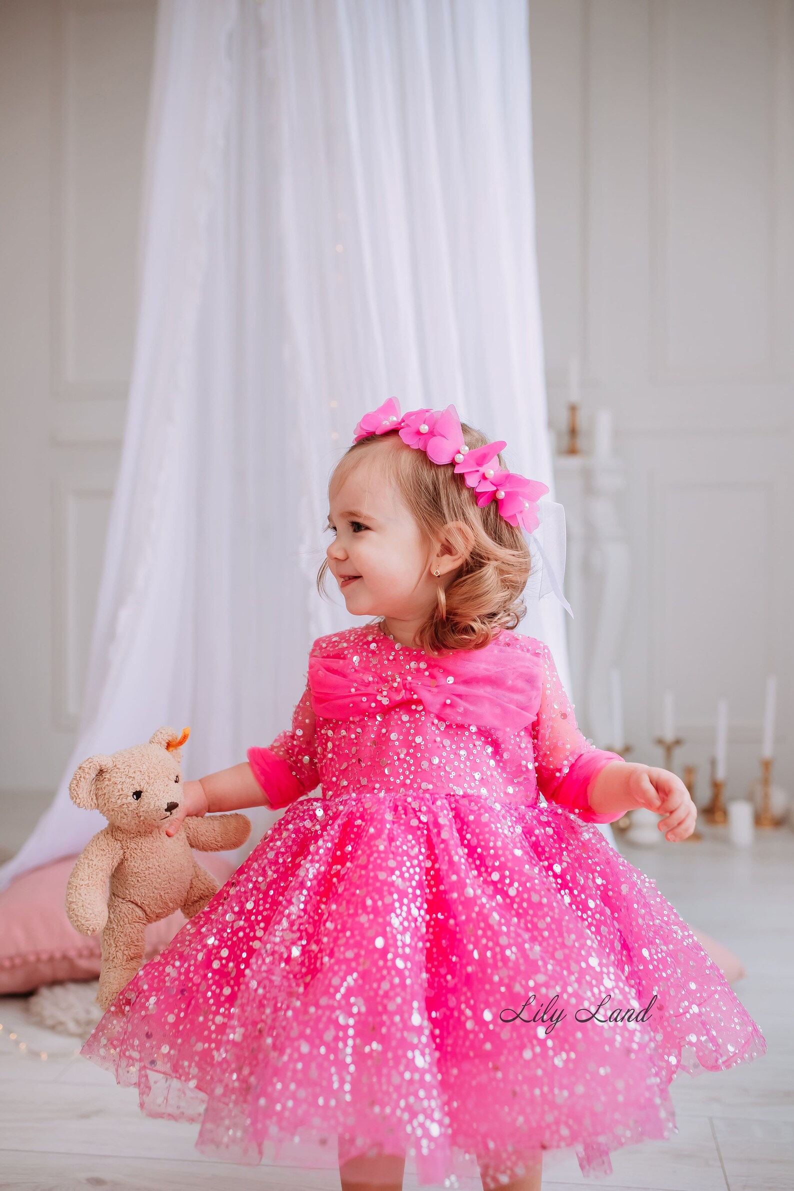Pink Princess Baby Birthday Dress, Sparkling Tutu Flower Girl Dress ...