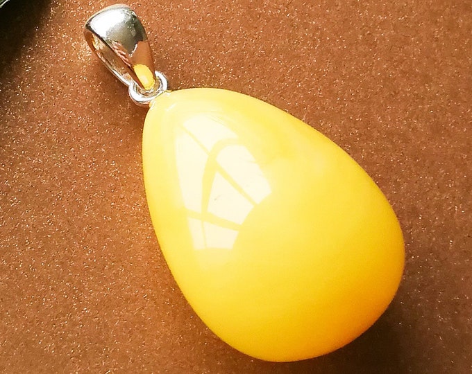 Genuine Amber White Color Drop Shape Pendant With Silver, Natural ...