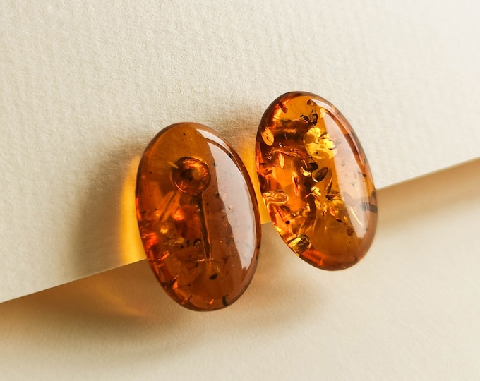 Royal Cognac Natural Amber Clip on Earrings Small Oval Shape - Etsy