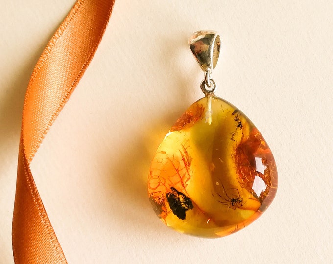 Small Amber Pendant With Insects Inside, Unique High-value Gift, Amber ...