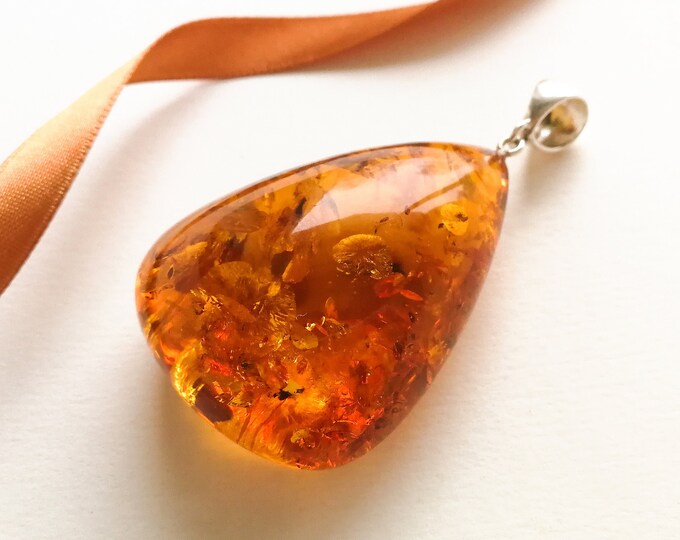 Bright Natural Amber Pendant/ Large Amber Pendant/ Clear Amber Stone ...