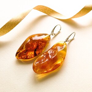 Large Triangle Shape Natural Amber Earrings With Silver for - Etsy