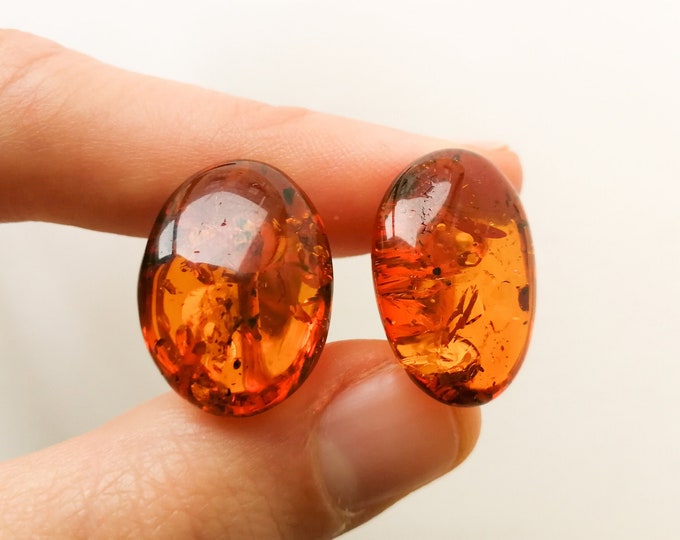 Royal Cognac Natural Amber Clip on Earrings, Small Oval Shape Amber ...