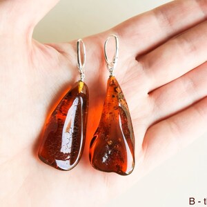 Large Triangle Shape Natural Amber Earrings With Silver for - Etsy