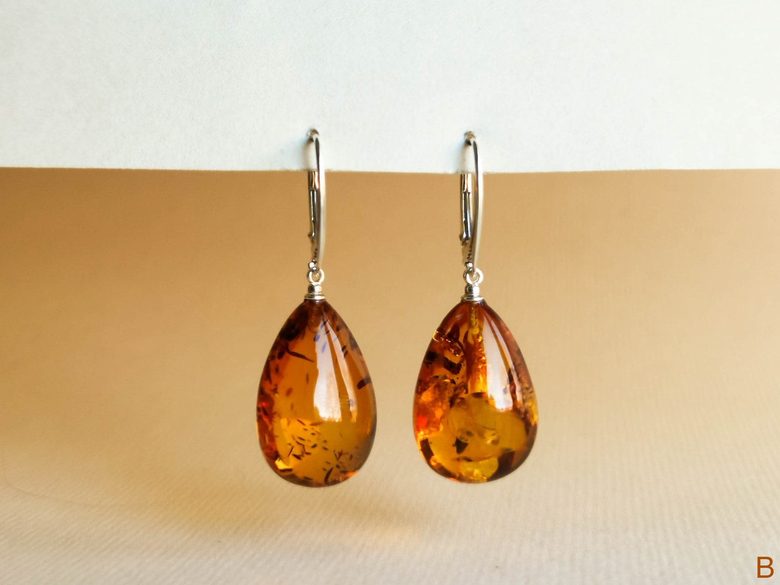 Dark Cognac Color Natural Amber Drops Earrings Medium Size - Etsy