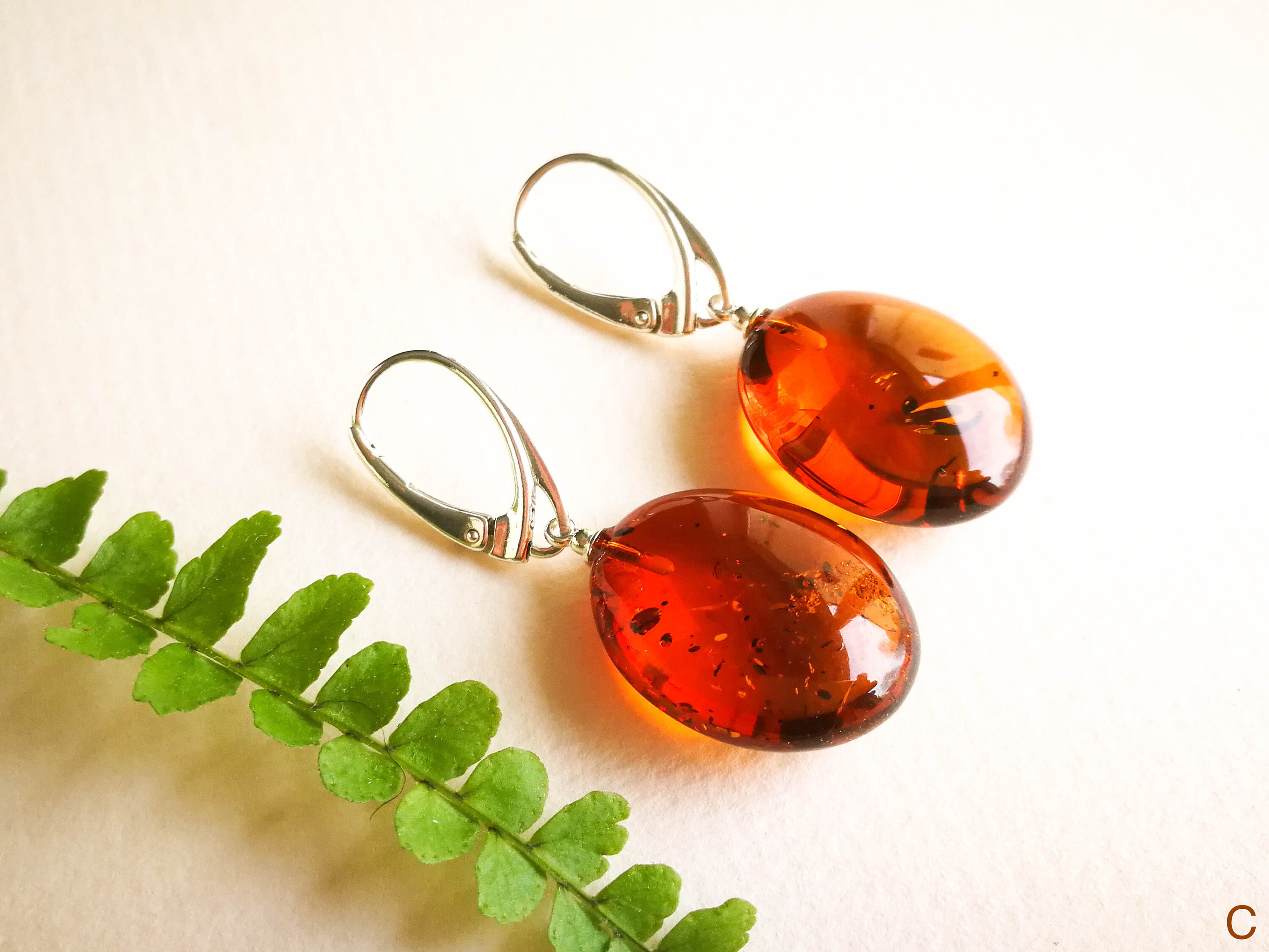 Natural Amber Classy Light Cognac Color Oval Earrings Genuine | Etsy