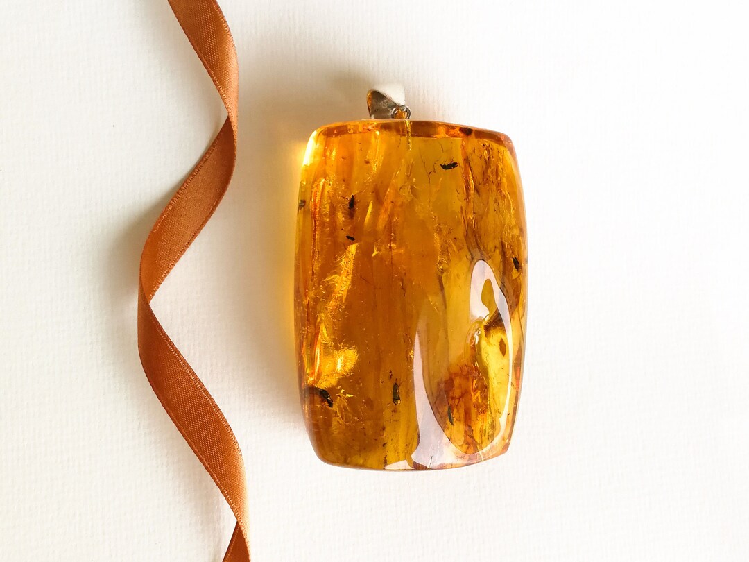 Super Large Natural Baltic Amber Pendant With Insect, Massive Rectangle ...