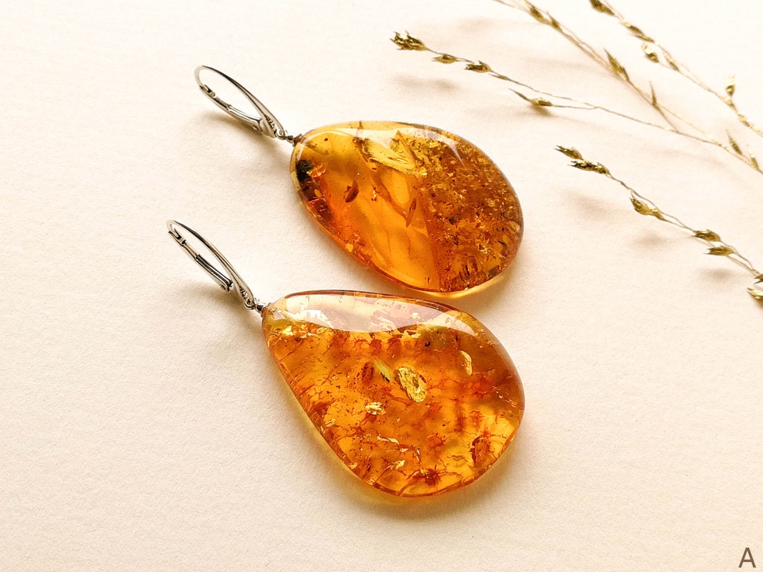 Big Round Drop Earrings for Her, Natural Amber Cognac Color Earrings ...