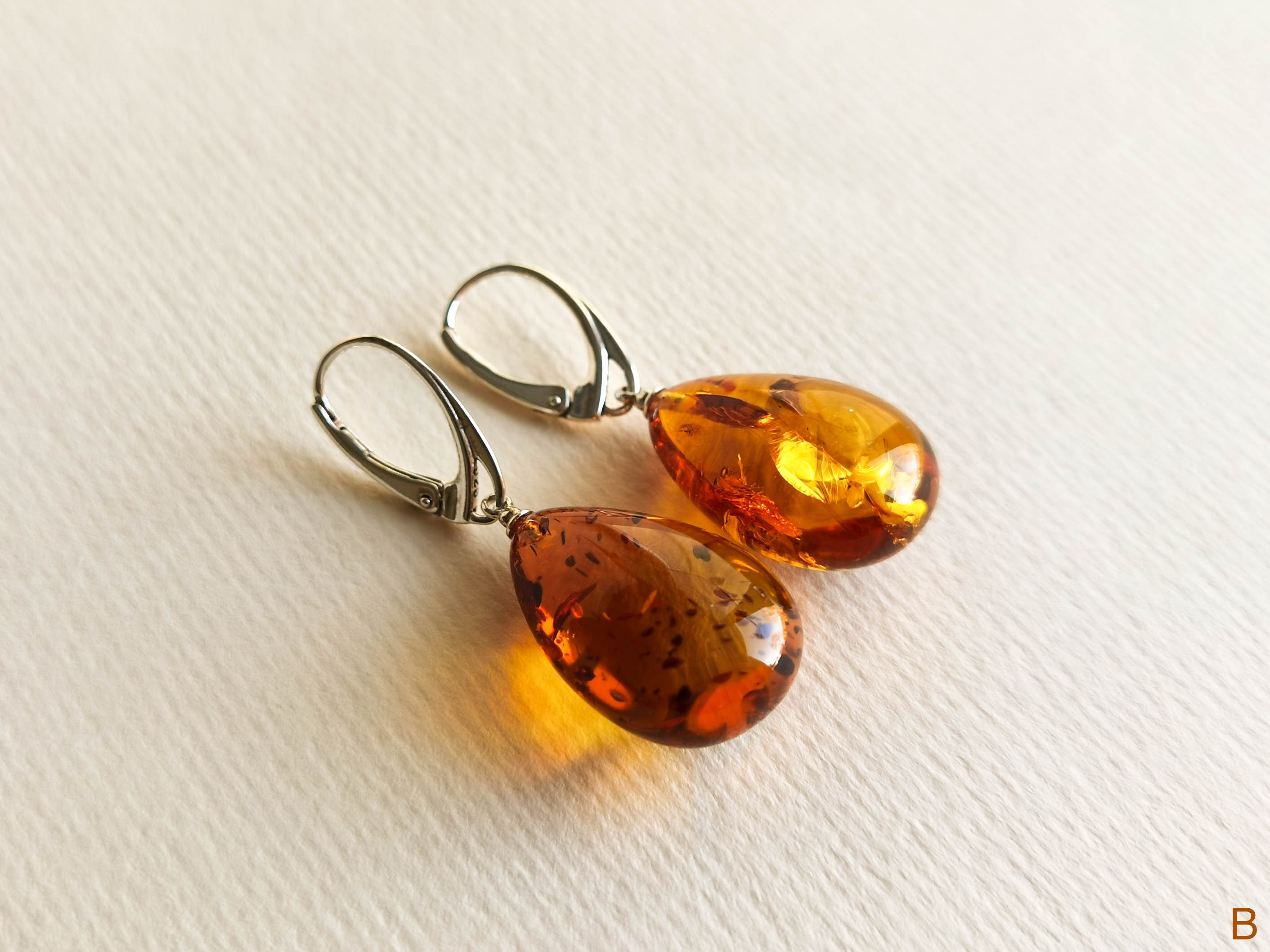 Dark cognac color natural amber drops earrings medium size | Etsy