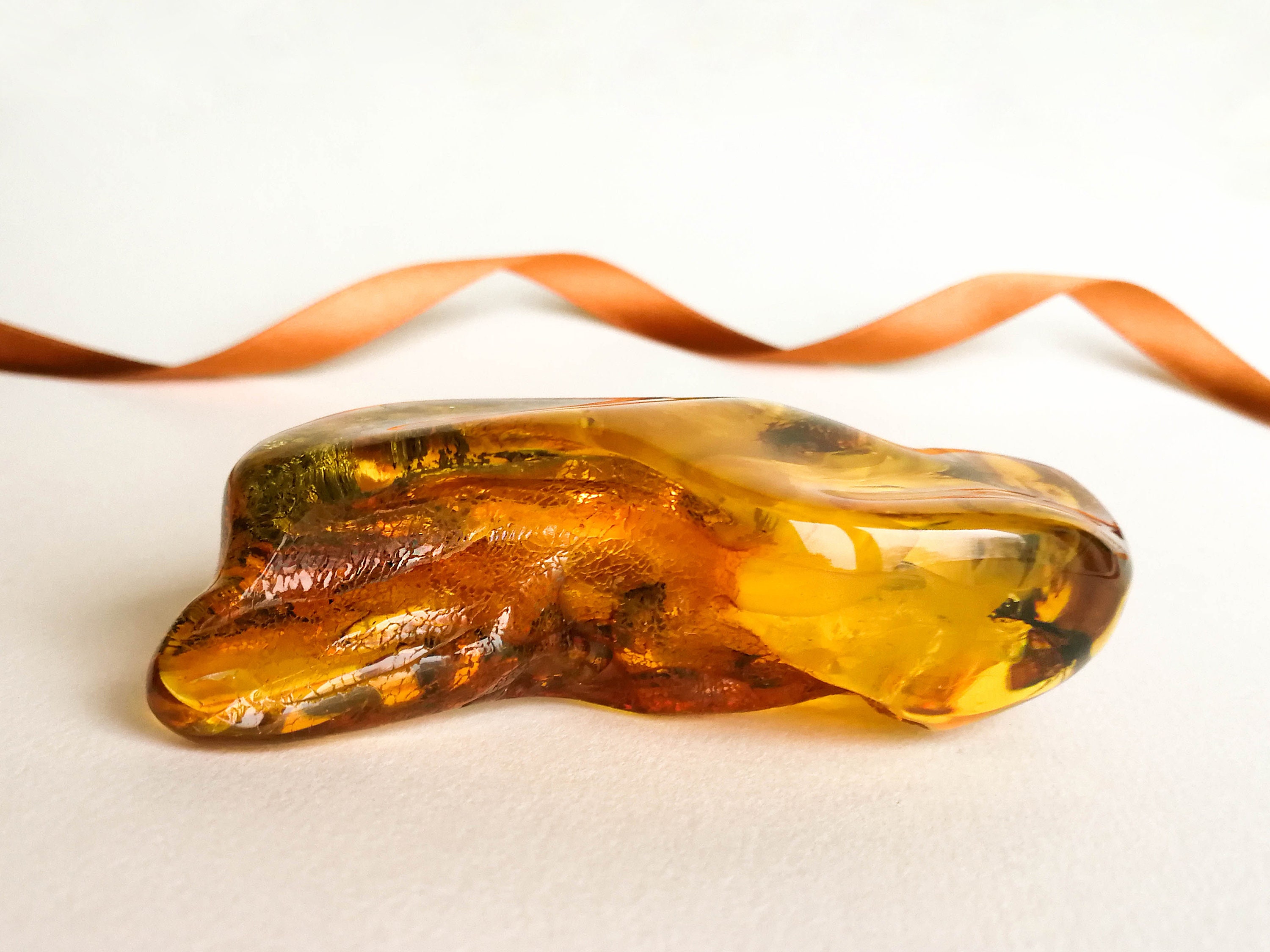 Cognac and Yellow Golden Amber Stone Souvenir With Skin, Original Oval ...