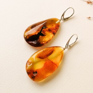 Large Triangle Shape Natural Amber Earrings With Silver for Women ...