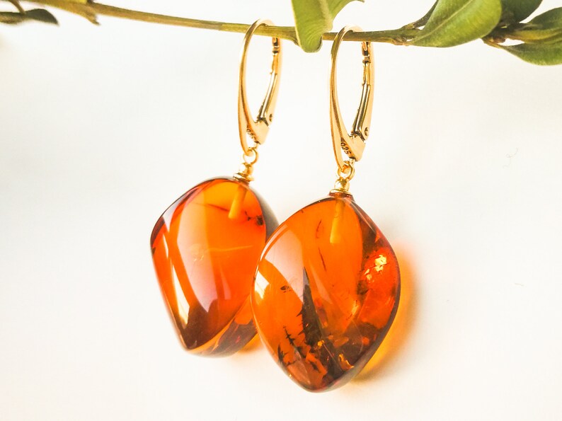 Golden natural amber medium thick original leaf shape | Etsy