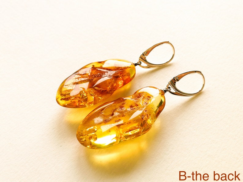 Large Triangle Shape Natural Amber Earrings With Silver for - Etsy