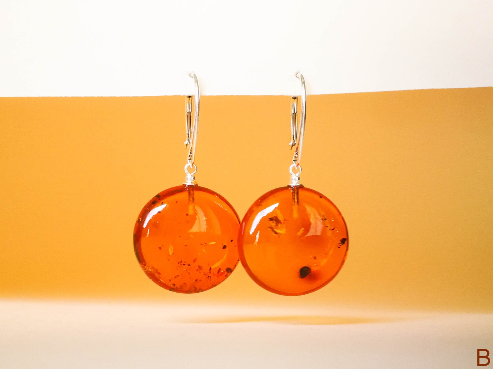 Golden Natural Amber Thick Round Shape Earrings/ Flat Round | Etsy