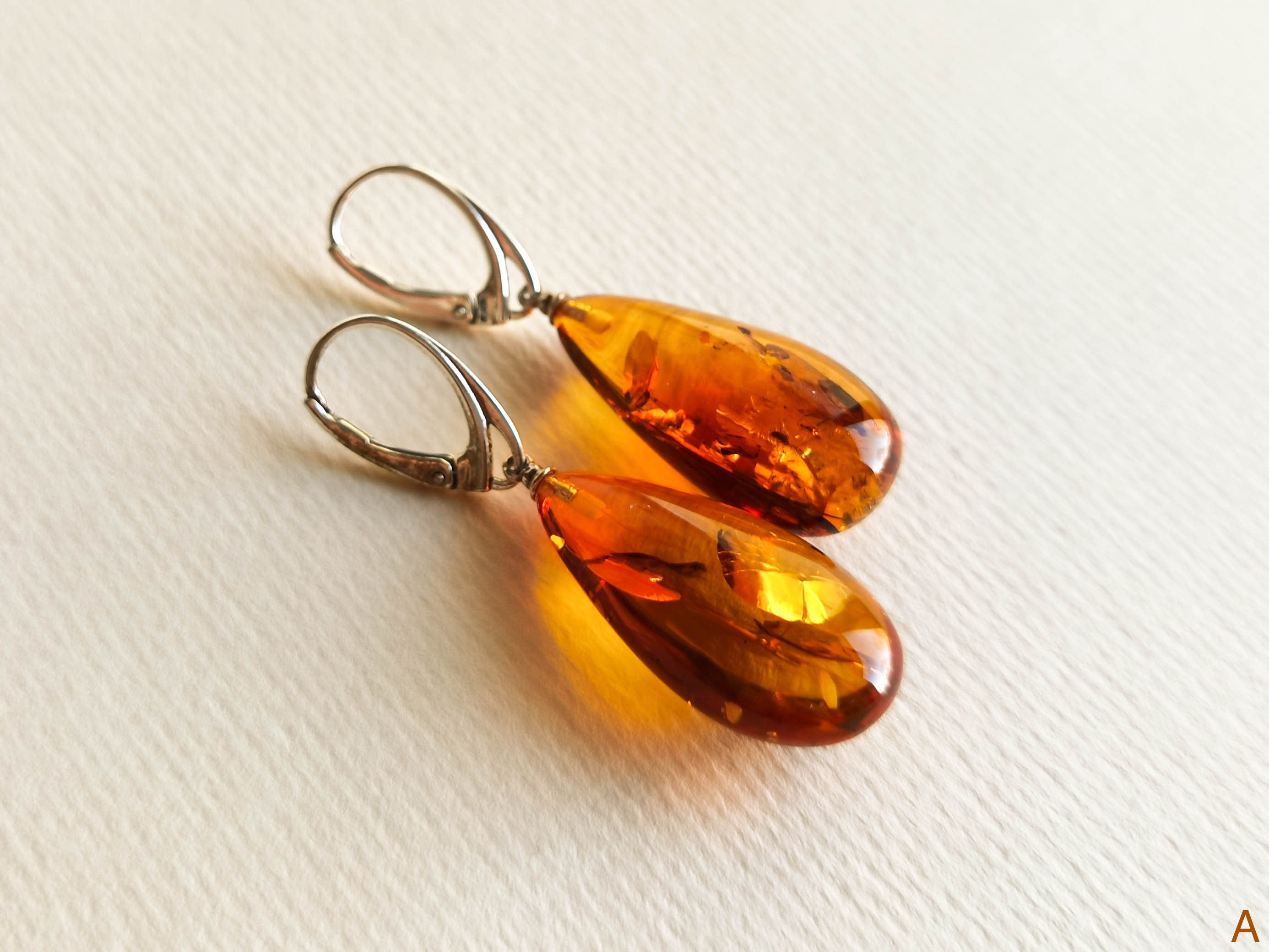 Dark cognac color natural amber drops earrings medium size | Etsy