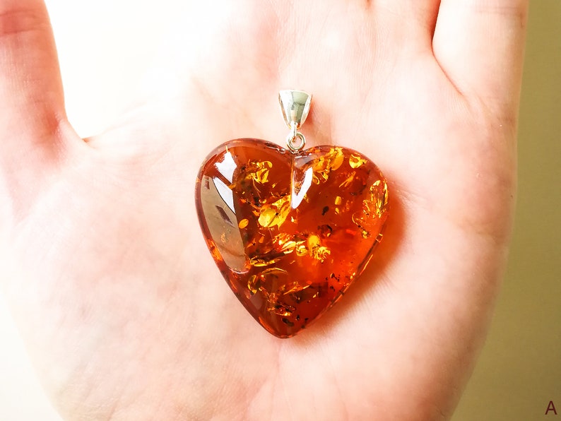 Natural amber shiny light cherry color heart shaped pendant | Etsy