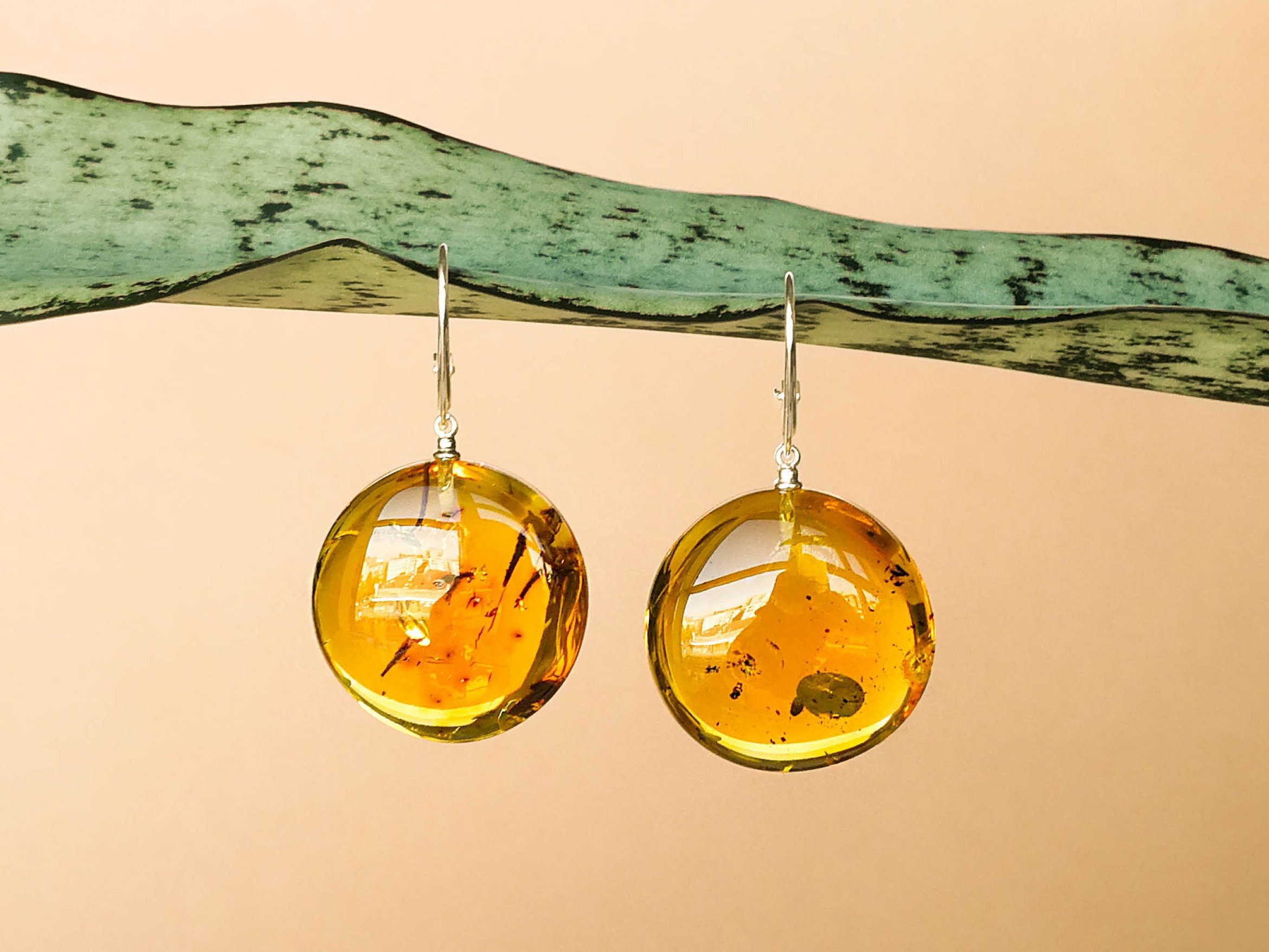 Round Bright Amber Earrings Round Flat Cognac Color Amber - Etsy