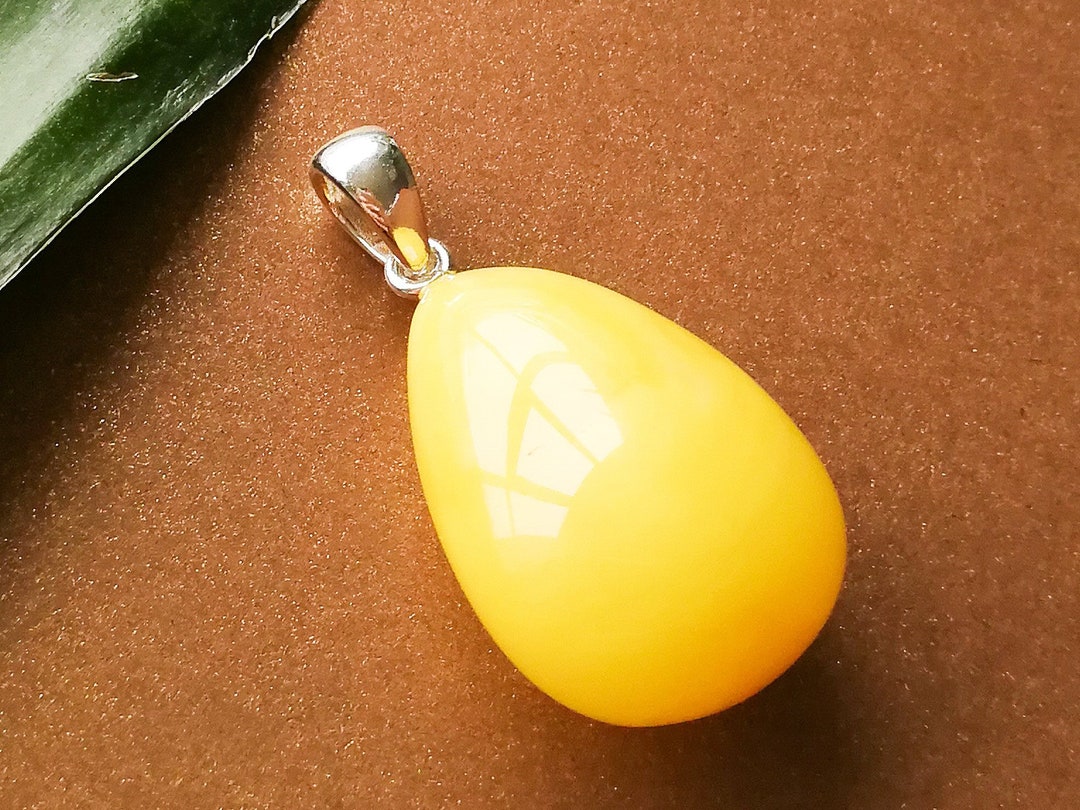 Genuine Amber White Color Drop Shape Pendant With Silver - Etsy