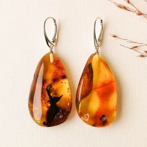 Large Triangle Shape Natural Amber Earrings With Silver for Women ...