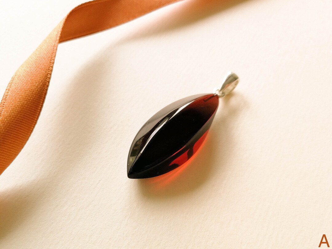 Royal Red Color Amber Pendant, Bright Cherry Leaf Shape Amber Pendant ...