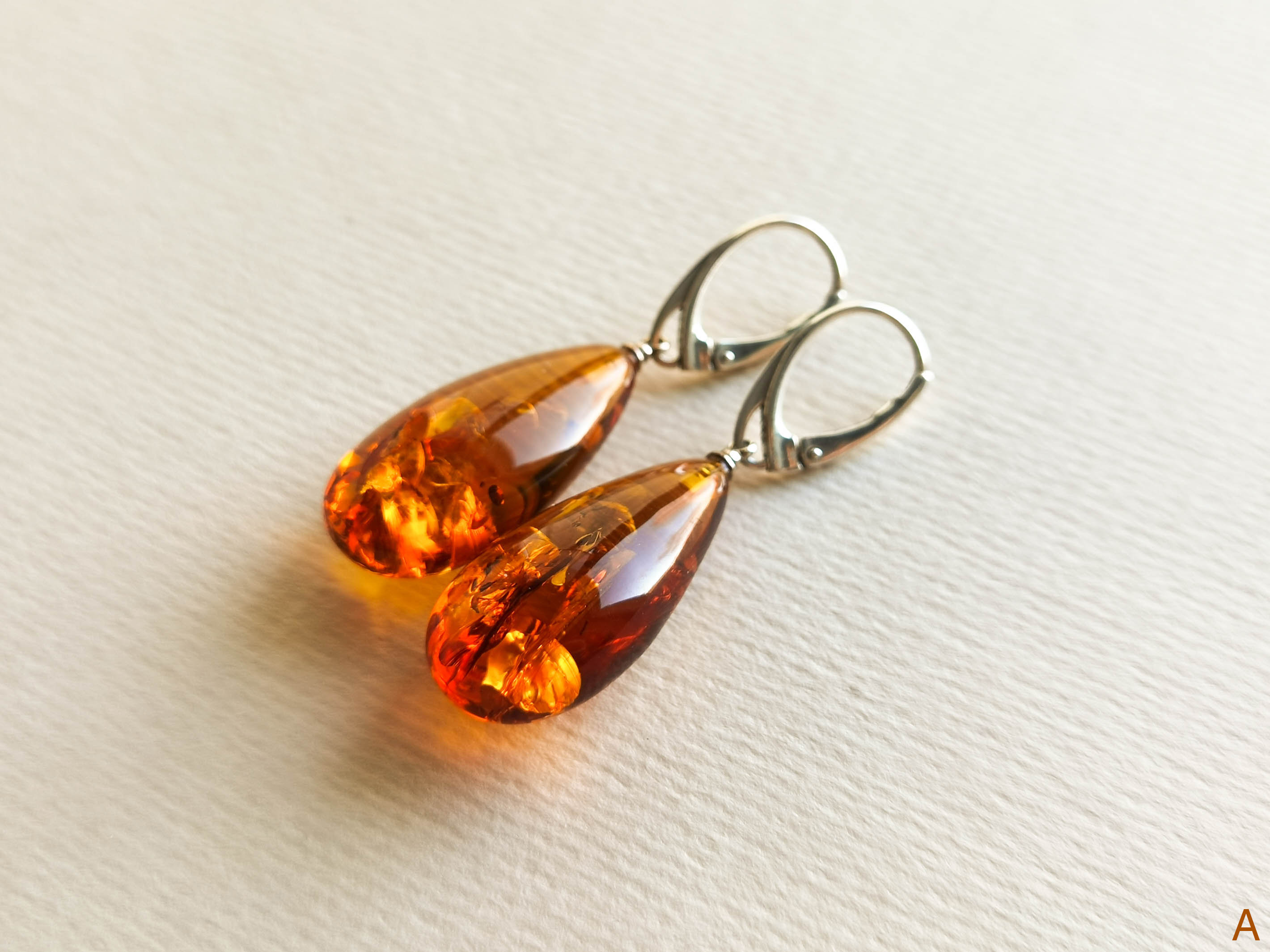 Dark cognac color natural amber drops earrings medium size | Etsy